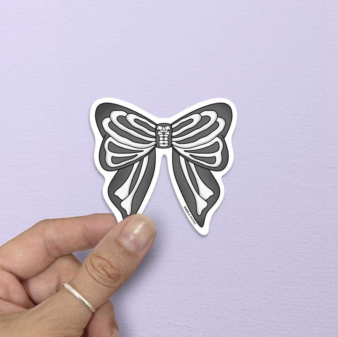 Bones Bow Sticker, Cute Goth Bow, Spooky Bow, Emo Gifts, Bones Lover ...