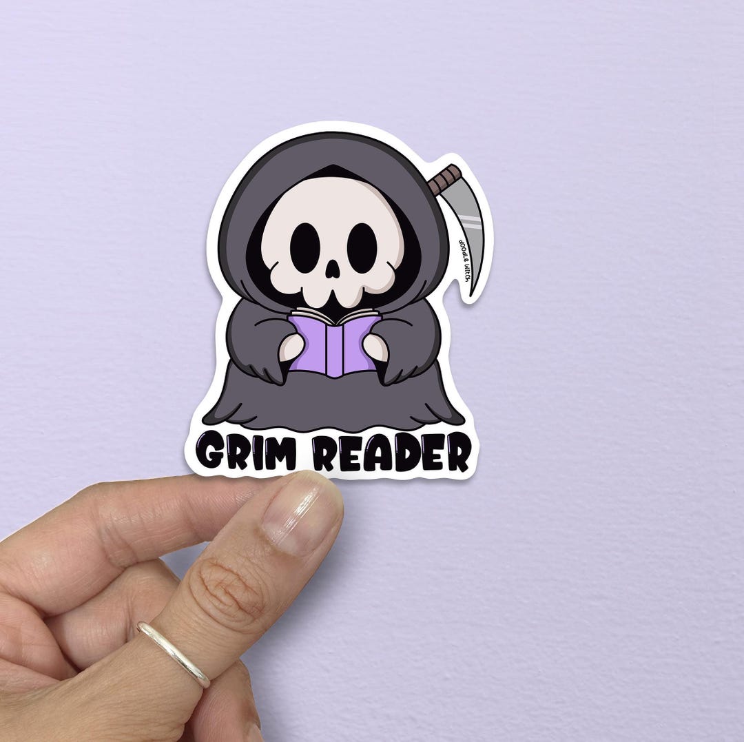Grim Reader Sticker, Cute Reaper Sticker, Reader Stickers, Book ...