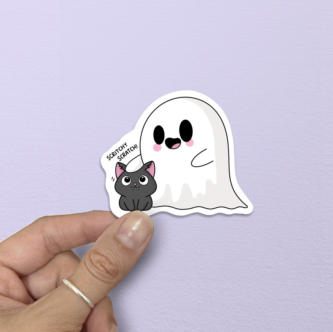 Scritch Scract Cat, Ghost Sticker, Cat Lover Gift, Ghost Lover, Spooky ...