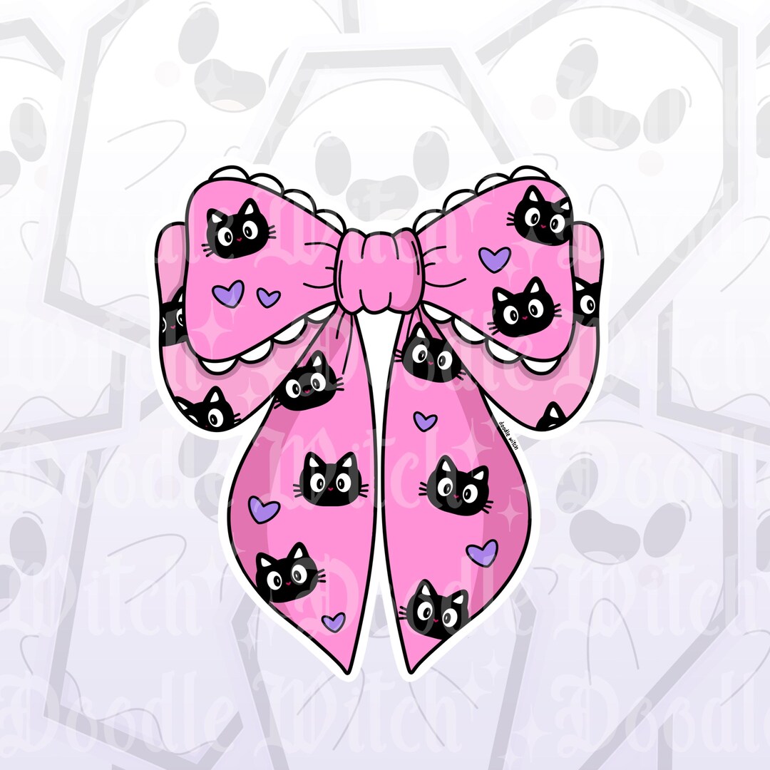 Cat Bow Sticker, Cute Goth Bow, Pink Bow Sticker, Goth Coquette Sticker ...