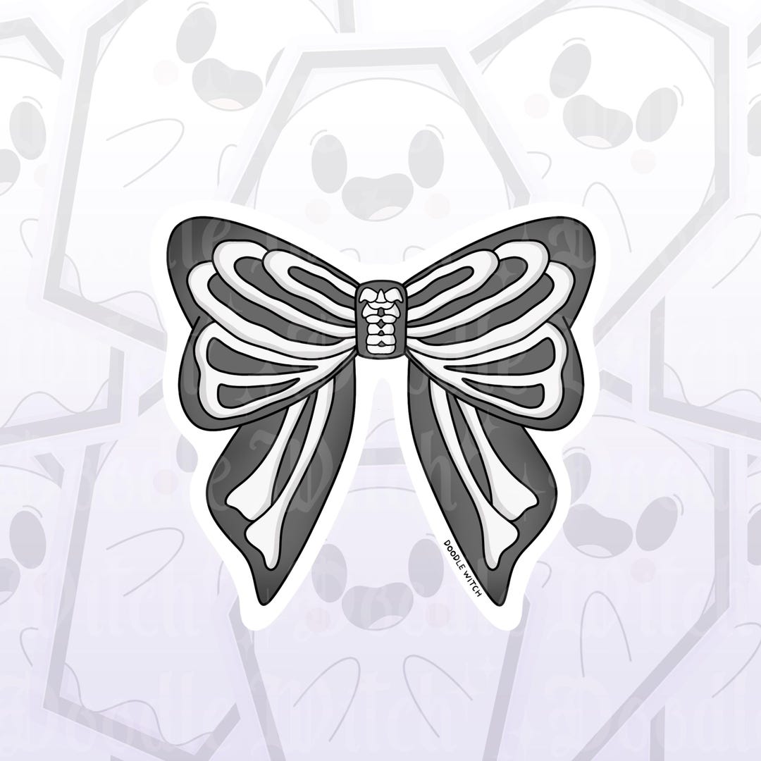 Bones Bow Sticker, Cute Goth Bow, Spooky Bow, Emo Gifts, Bones Lover ...