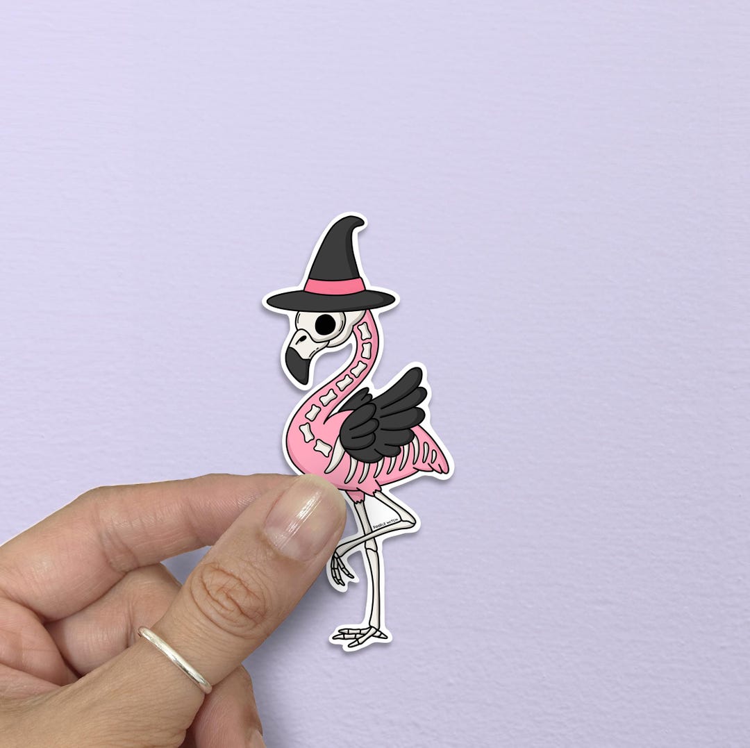 Spooky Goth Flamingo, Flamingo Bird Sticker, Witch Flamingo Sticker ...