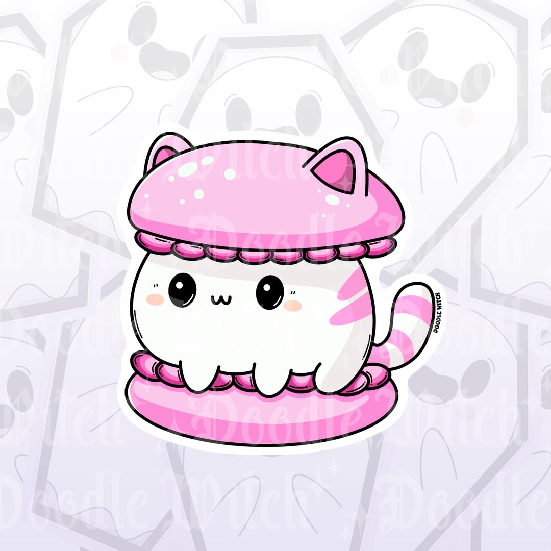 Cat Macaron Sticker, Cute Macaron Sticker, Pink Cat, Cat Lover Gift ...