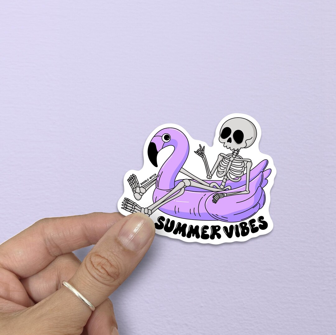Skeleton on Floaty Sticker, Skeleton Summer Sticker, Summer Good Vibes ...