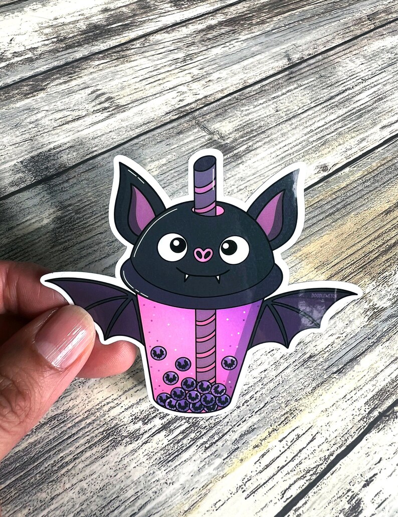 Spooky Boba Tea Sticker Bat Sticker Goth Sticker Drink - Etsy