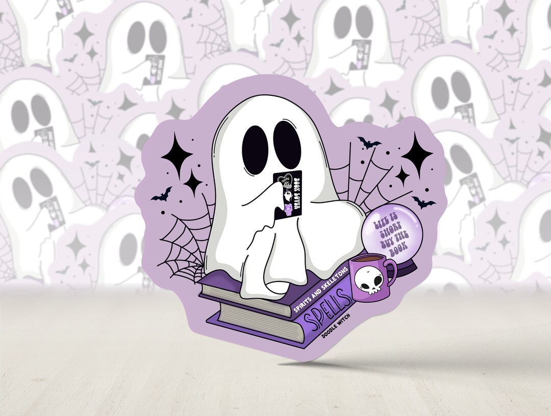 Ghost With Kindle Sticker, Spooky Bookish Sticker, Ghost Stickers ...