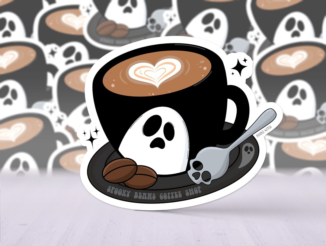 Coffee Latte Sticker, Ghost Sticker, Coffee Beans Sticker, Halloween ...