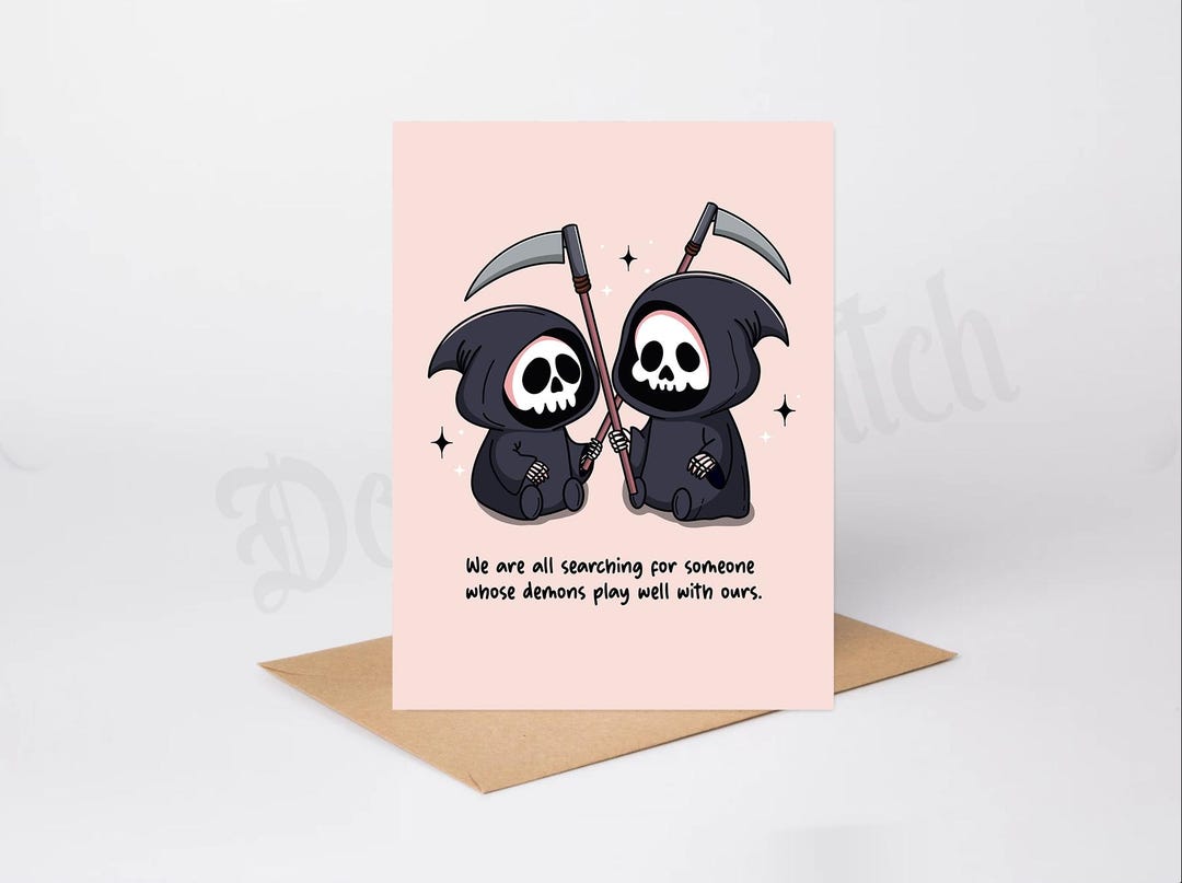 Reaper Card, Demon Cards, Cute Reaper Greetings Card, Spooky Valentines ...