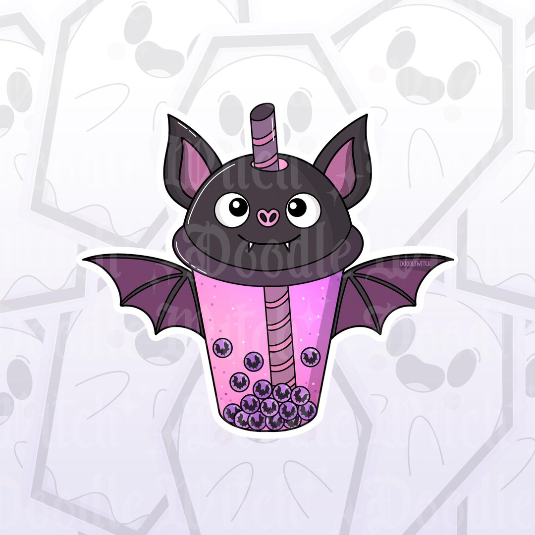 Spooky Boba Tea Sticker, Bat Sticker, Goth Sticker, Drink Stickers ...