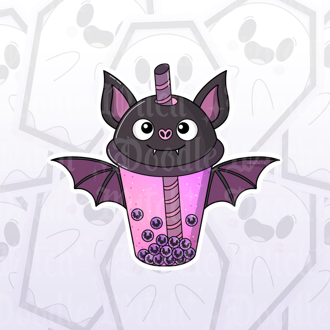 Spooky Bat Boba Tea Sticker, Goth Halloween - Etsy