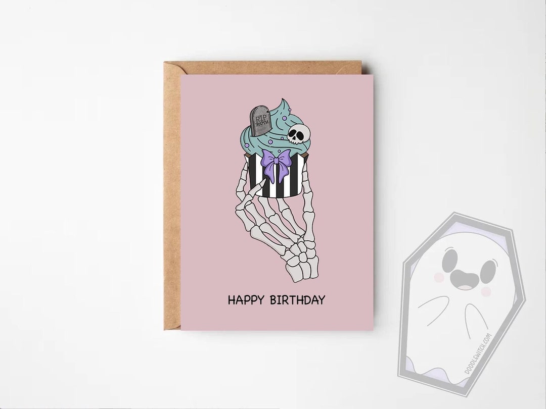 Skeleton Birthday Card, Cupcake Card, Spooky Cards, Gothic Birthday ...