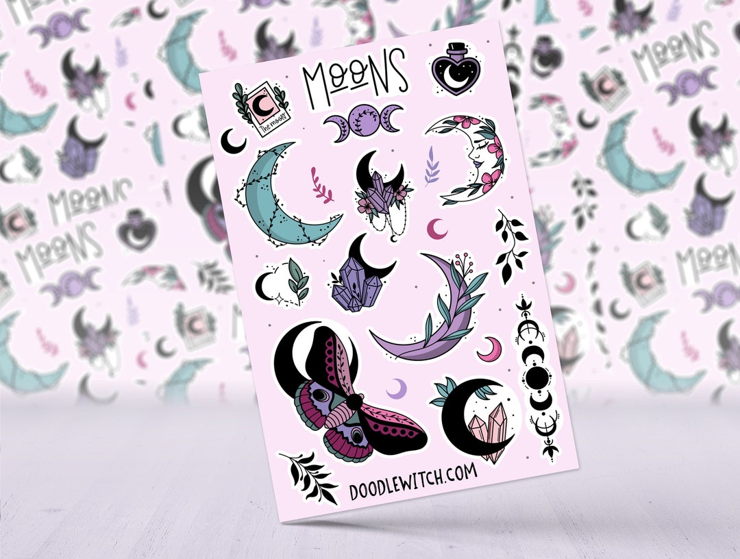 Moon Sticker Sheet, Floral Moon Sticker, Witch Sticker Sheet, Goth ...