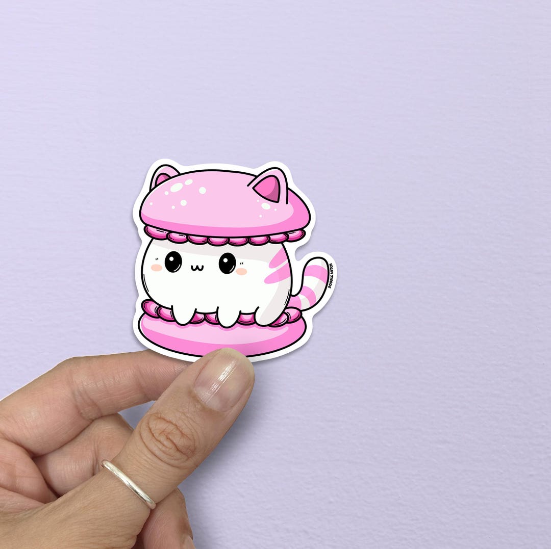 Cat Macaron Sticker, Cute Macaron Sticker, Pink Cat, Cat Lover Gift ...