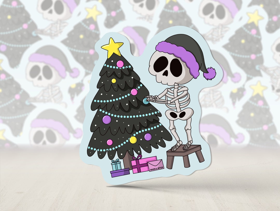 Skeleton Christmas Tree Stickers, Spooky Christmas Stickers, Hexmas ...