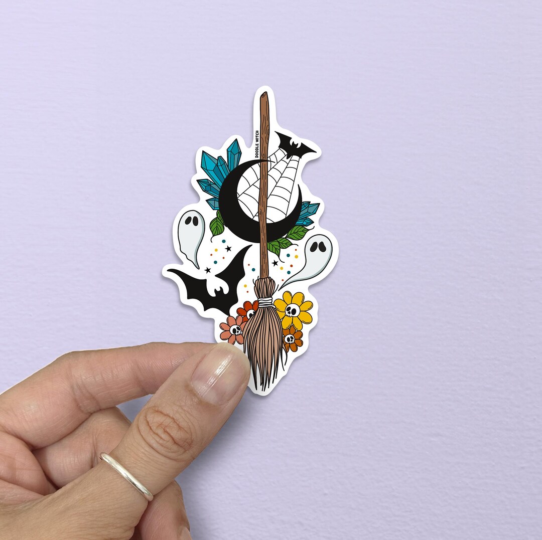 Broomstick Sticker, Witch Gifts, Ghost Sticker, Crystal Sticker, Goth ...