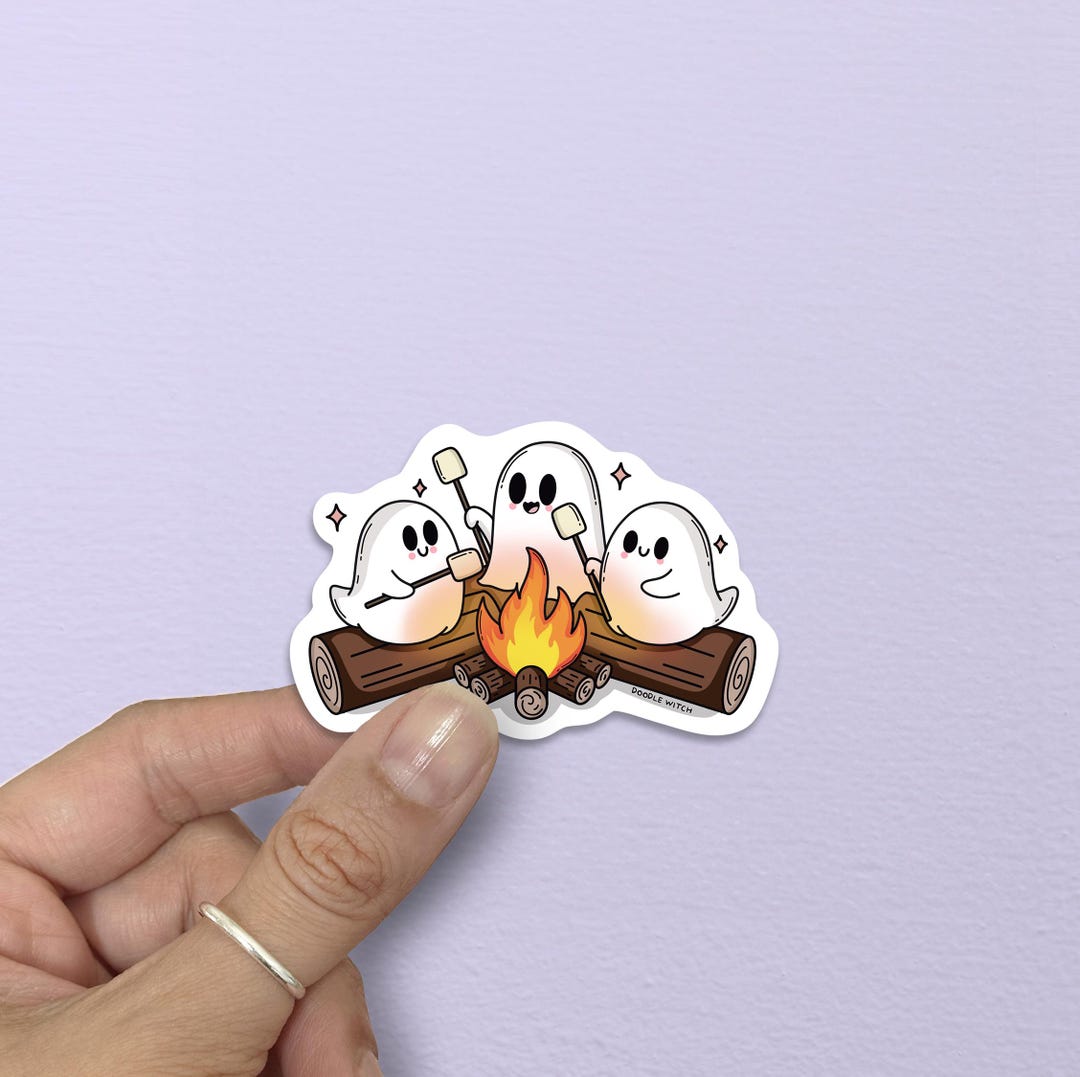 Ghost by the Fire Sticker, Roasting Marshmallows Sticker, Campfire ...
