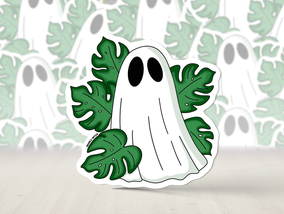 Monstera Leaf Ghost Sticker, Plant Stickers, Monstera Leaf Sticker ...