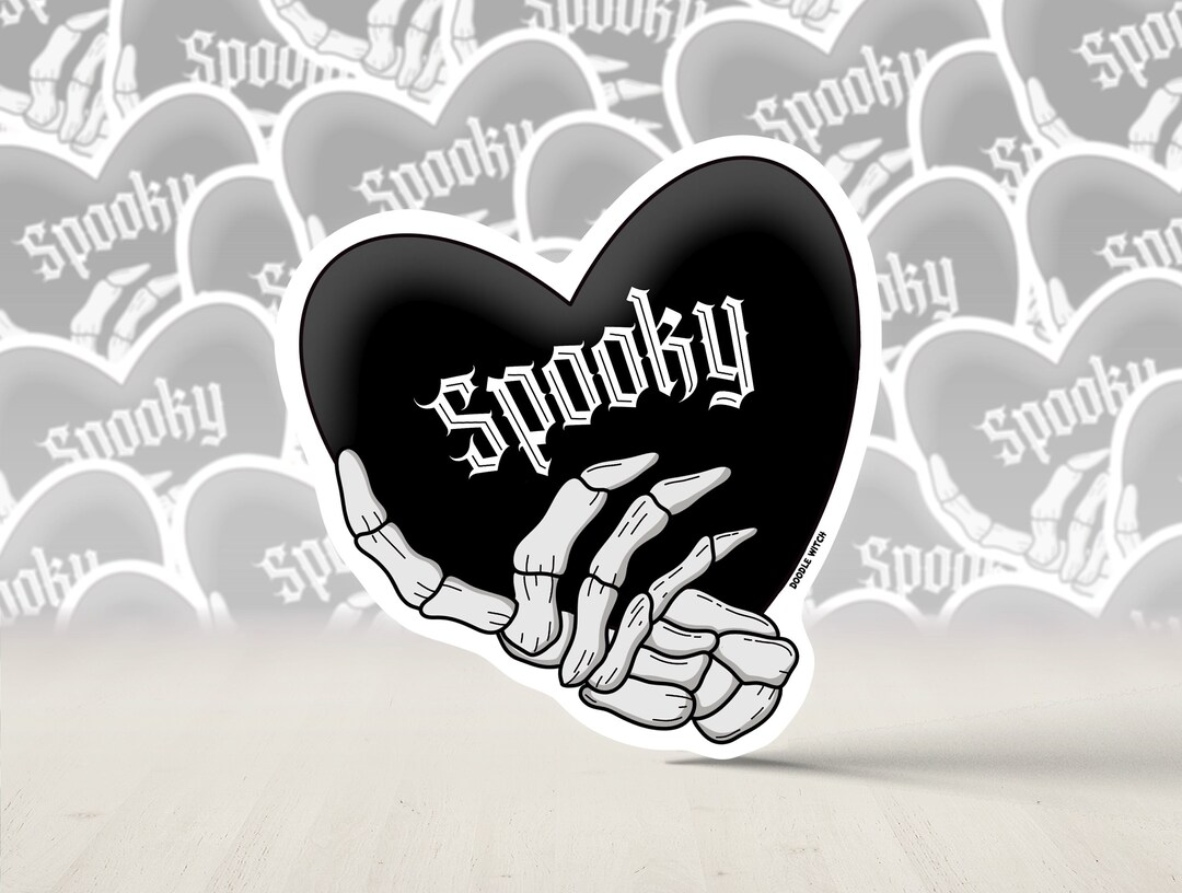 Spooky Sticker, Skeleton Hand Sticker, Black Heart Sticker, Spooky ...