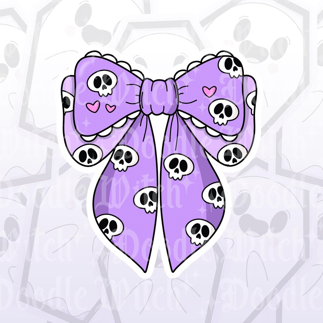 Skull Bow Sticker, Cute Goth Bow, Purple Bow Sticker, Goth Coquette ...