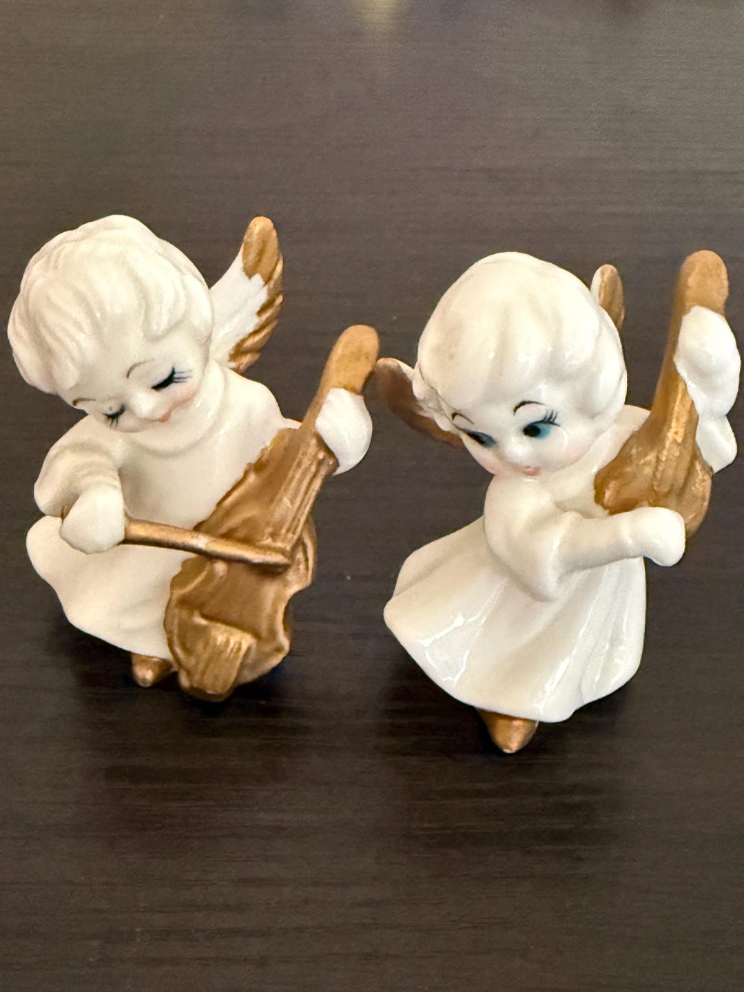 Vintage Porcelain White and Gold Wide Blue Eyed Angels - Etsy