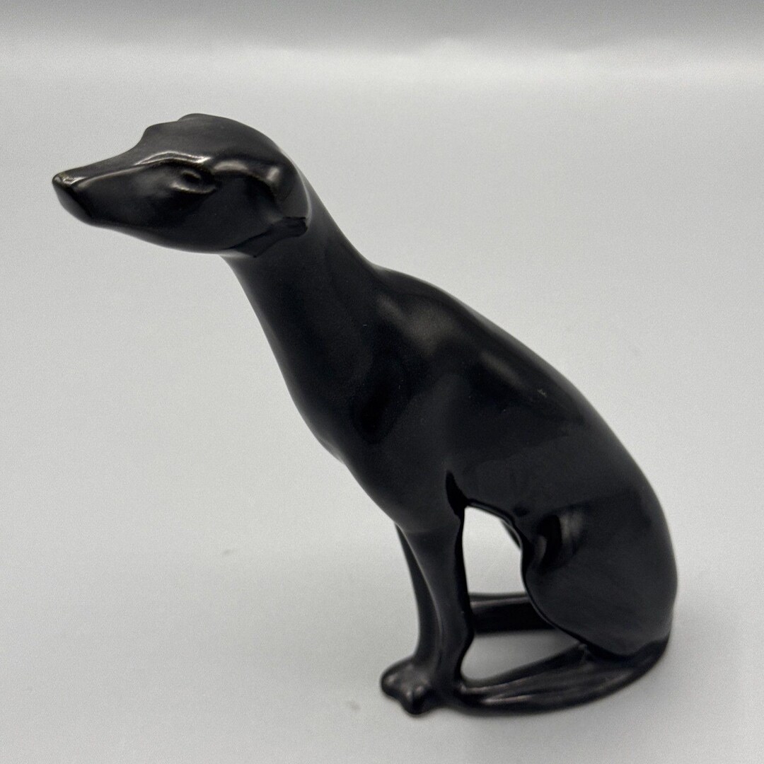 Vintage Porcelain Whippet or Greyhound Sitting Matte Black Figurine 7.5 ...