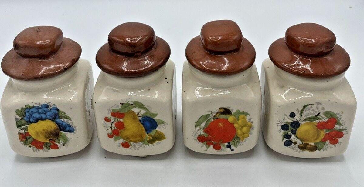 Vintage Ceramic Spice Jars Fruit/floral Patterns Rustic Style W/ Lids ...