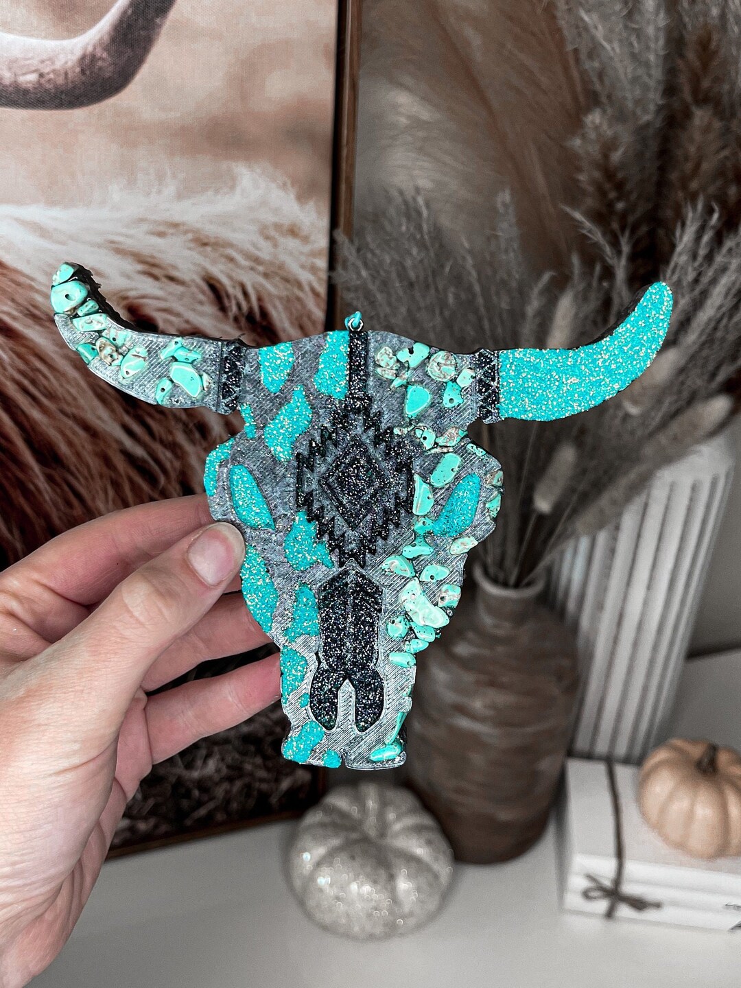 Turquoise Stone Cow Skull Freshie | Western Car Accessories | Car ...