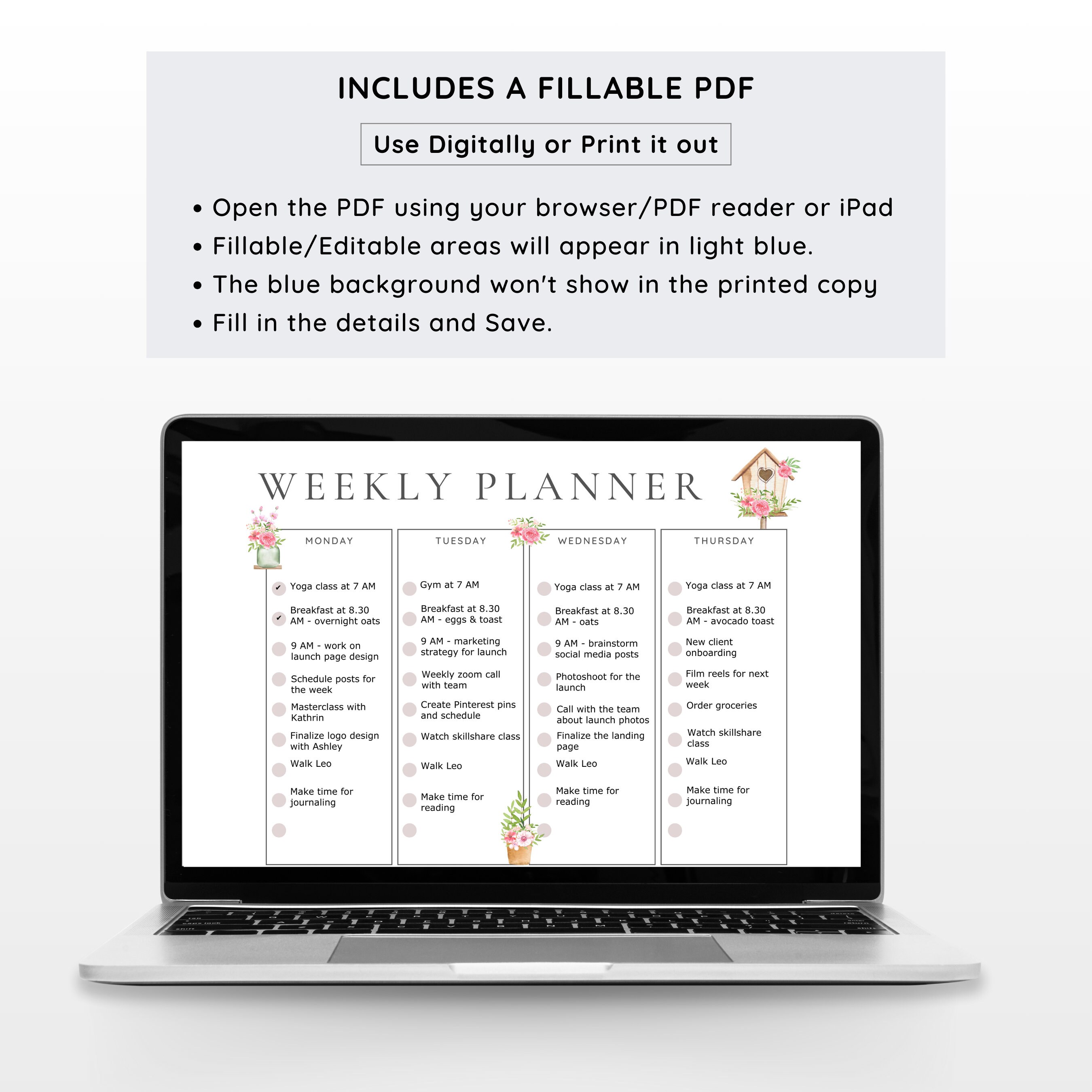 Illustrated Weekly Overview Planner Printable Insert, Minimalist ...