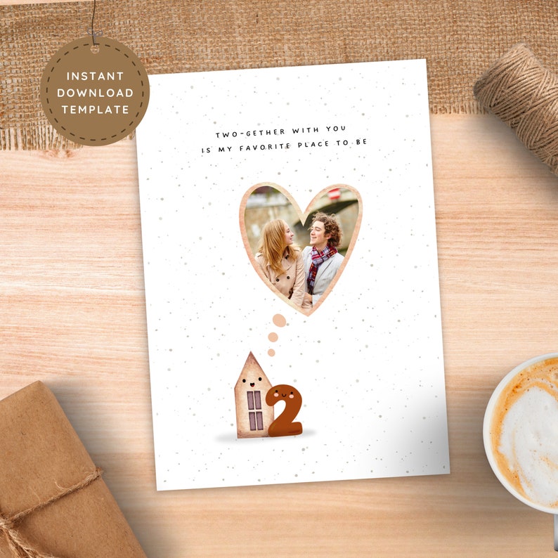 2nd Anniversary Gift Printable Photo Card for Him, 2 Year Anniversary ...