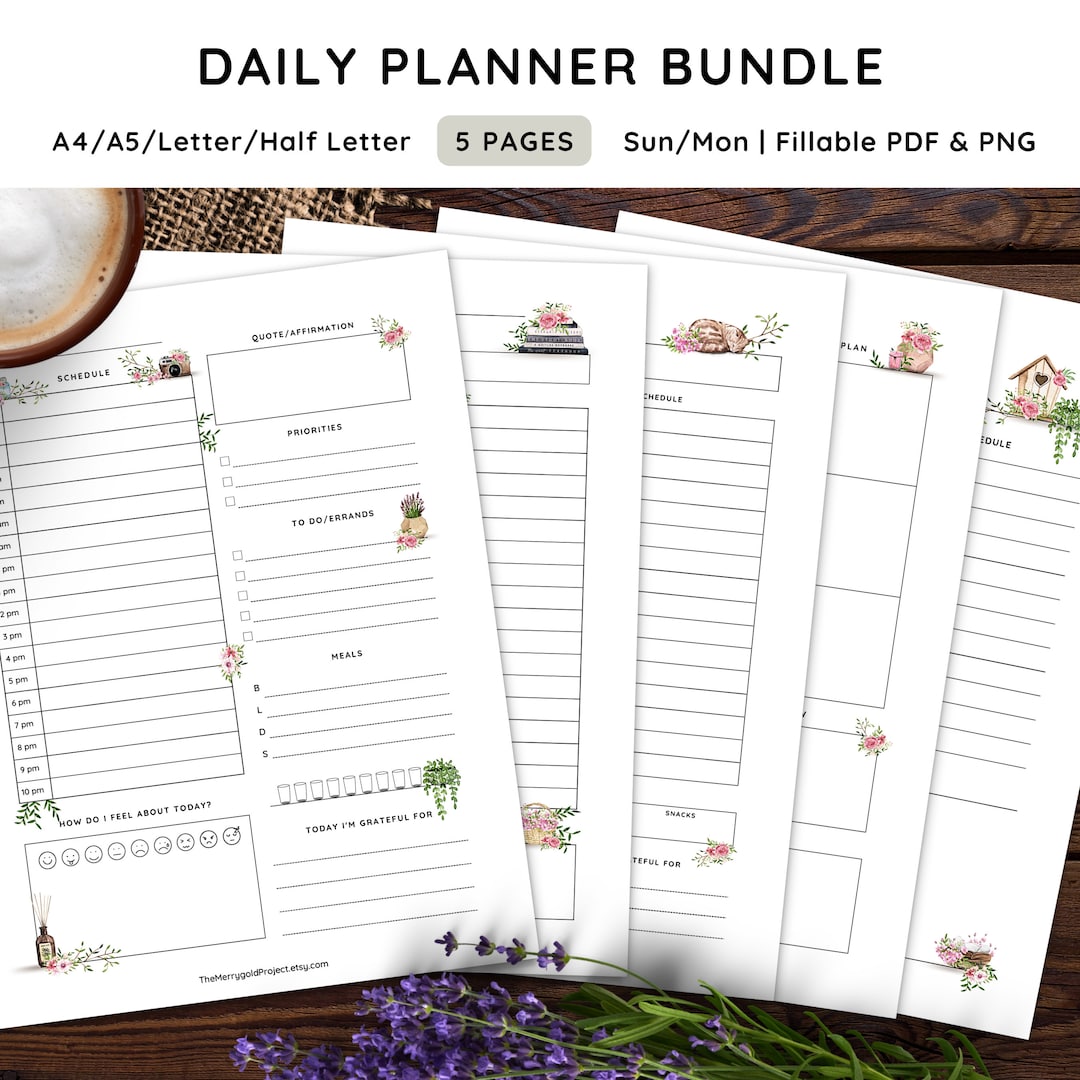 Daily Schedule & Self Care Routine Printable to Do List Planner Bundle ...