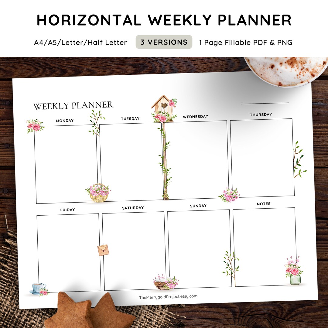 Horizontal Weekly College Student Planner Printable Cute Illustrated ...