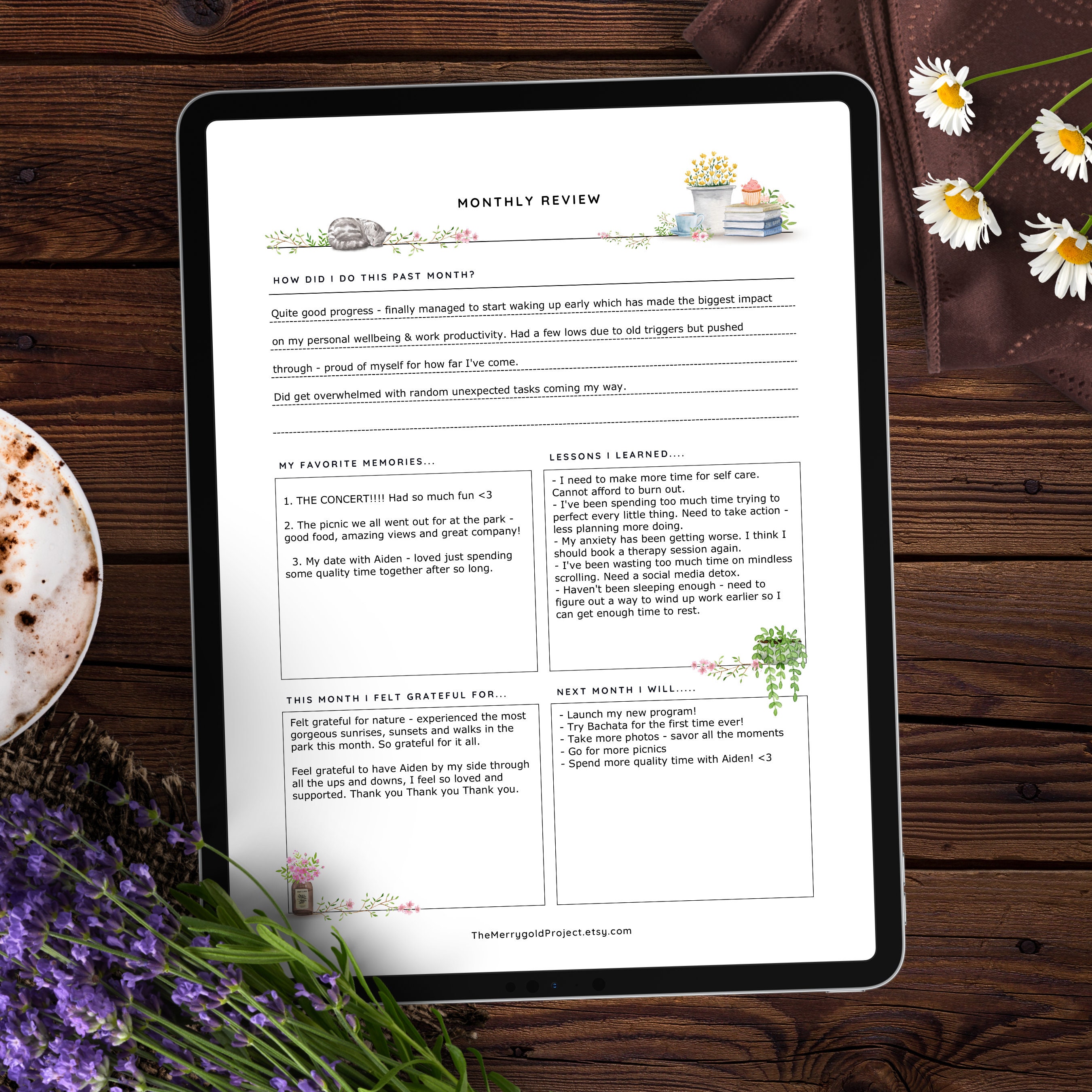 Monthly Self Reflection Printable Planner Page, Wellness Manifestation ...