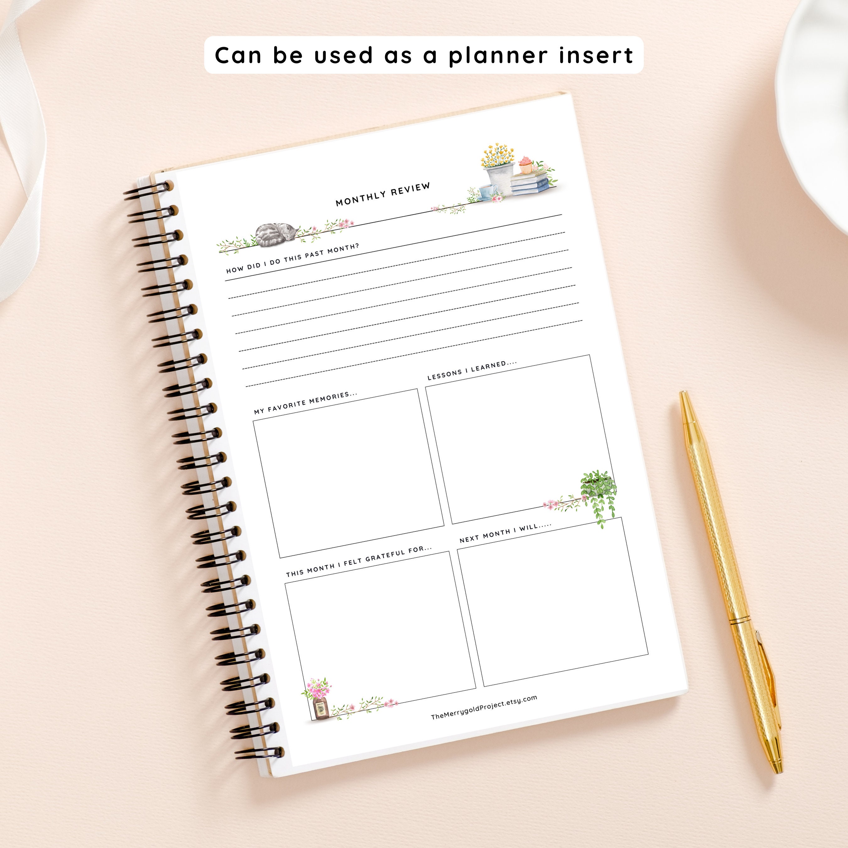 Monthly Self Reflection Printable Planner Page, Wellness Manifestation ...