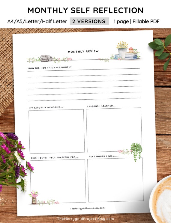 Monthly Self Reflection Printable Planner Journal Page PDF - Etsy
