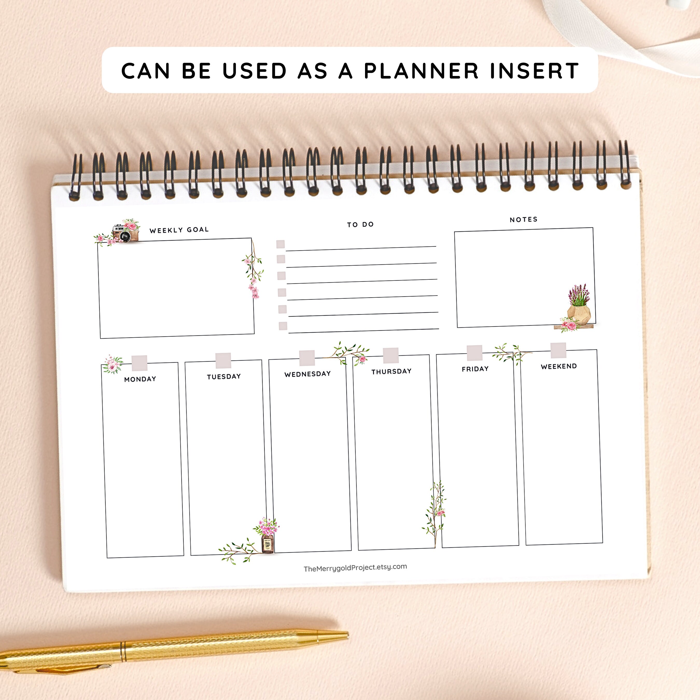 Horizontal Weekly Overview Planner Printable Pages College Student ...