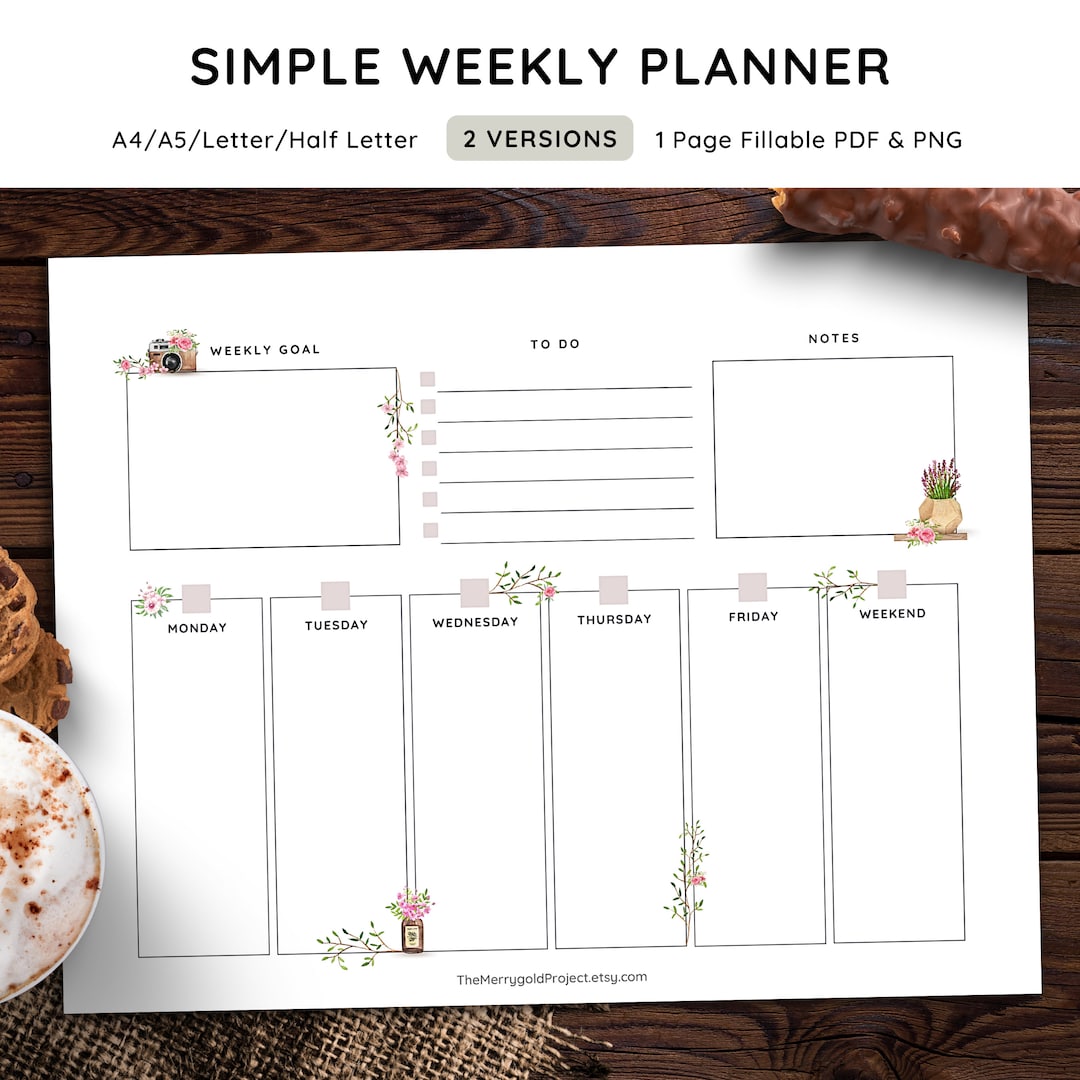 Horizontal Weekly Overview Planner Printable Pages College Student ...