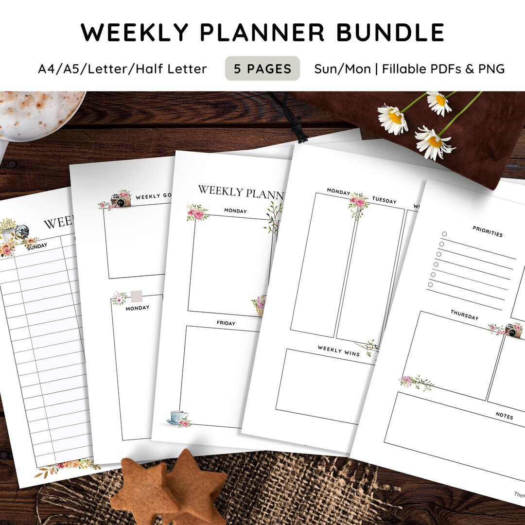 Horizontal Weekly Routine Printable Planner Bundle College Student ...