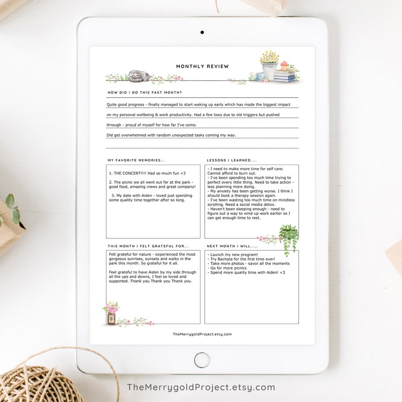 Monthly Self Reflection Printable Planner Journal Page PDF - Etsy