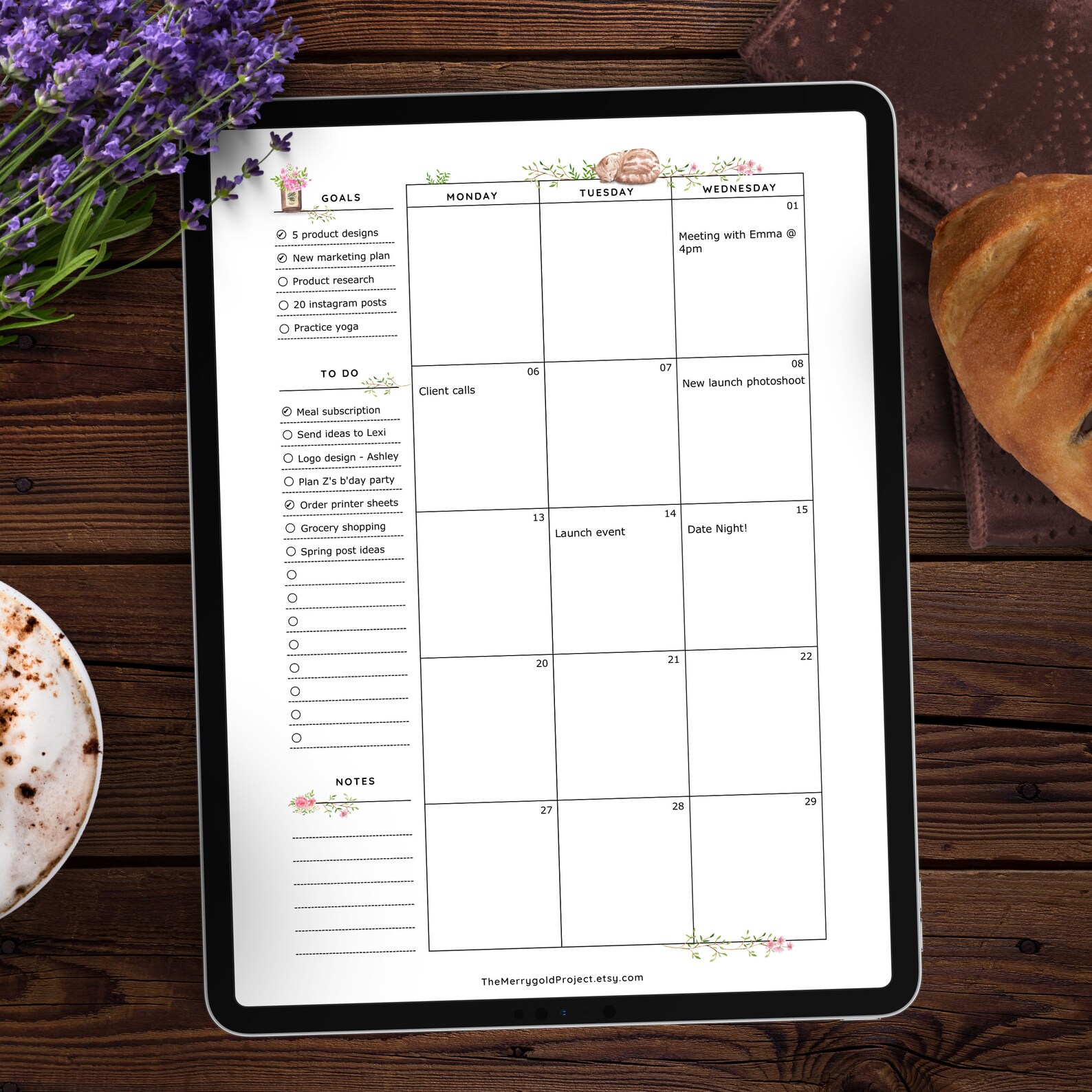 Cute Monthly Blank Calendar Undated Planner Printable Insert, College ...