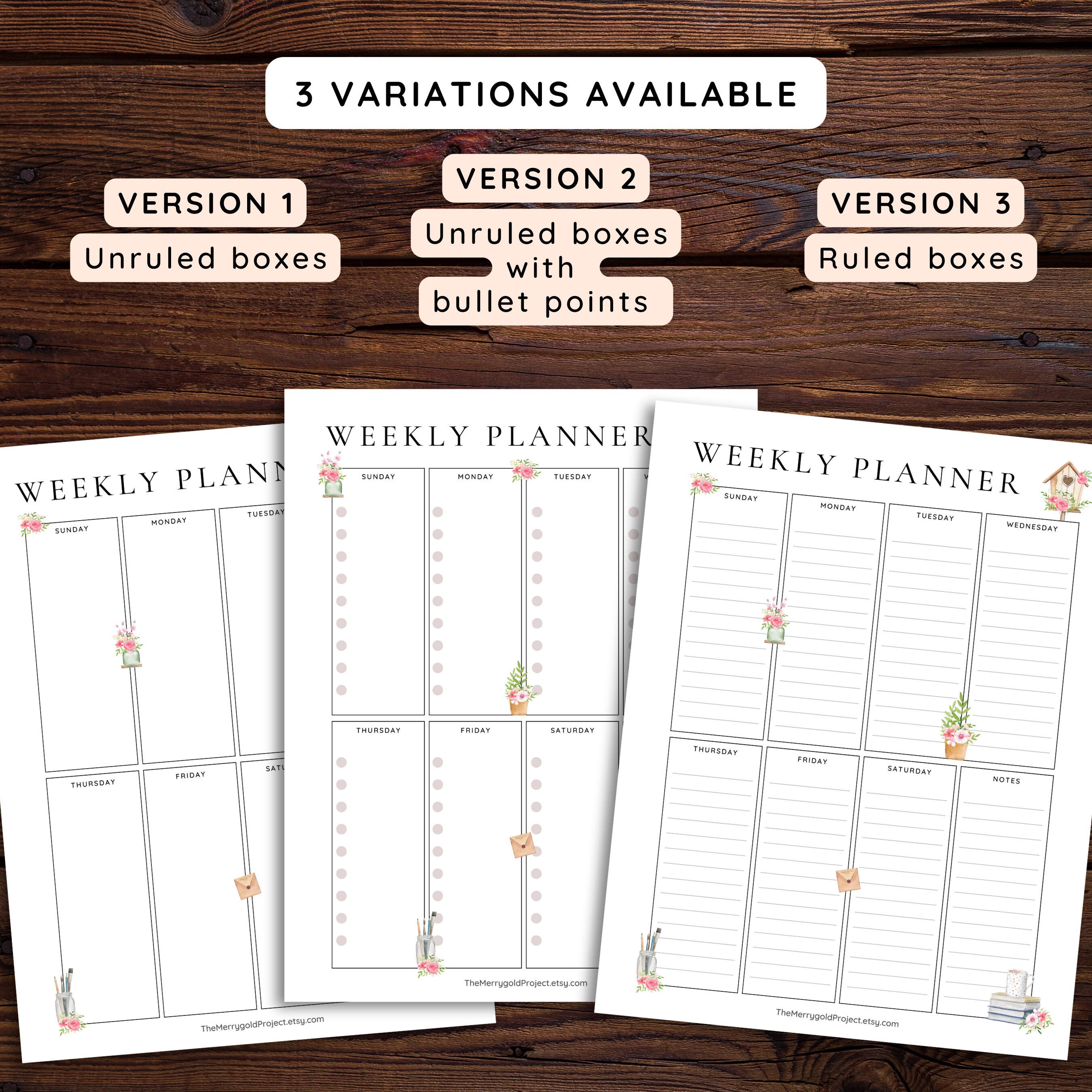Illustrated Weekly Overview Planner Printable Insert, Minimalist ...