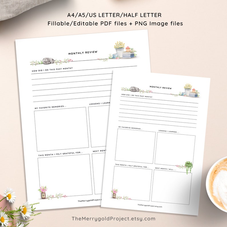 Monthly Self Reflection Printable Planner Journal Page PDF - Etsy