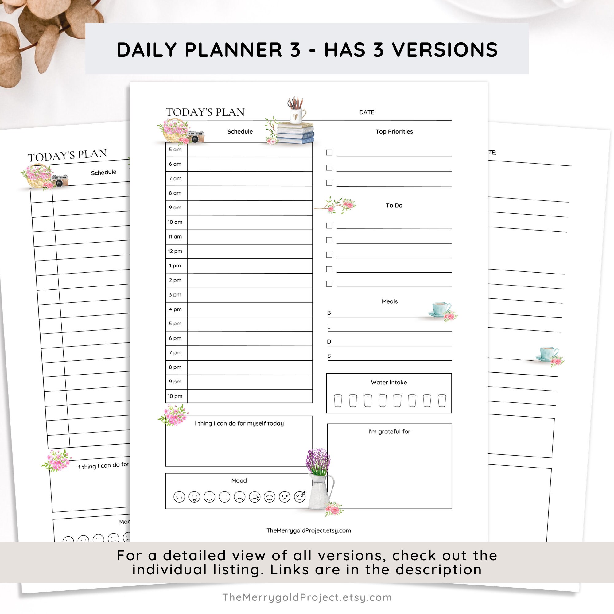 Printable Daily Weekly Planner Bundle 5 Cute Aesthetic - Etsy