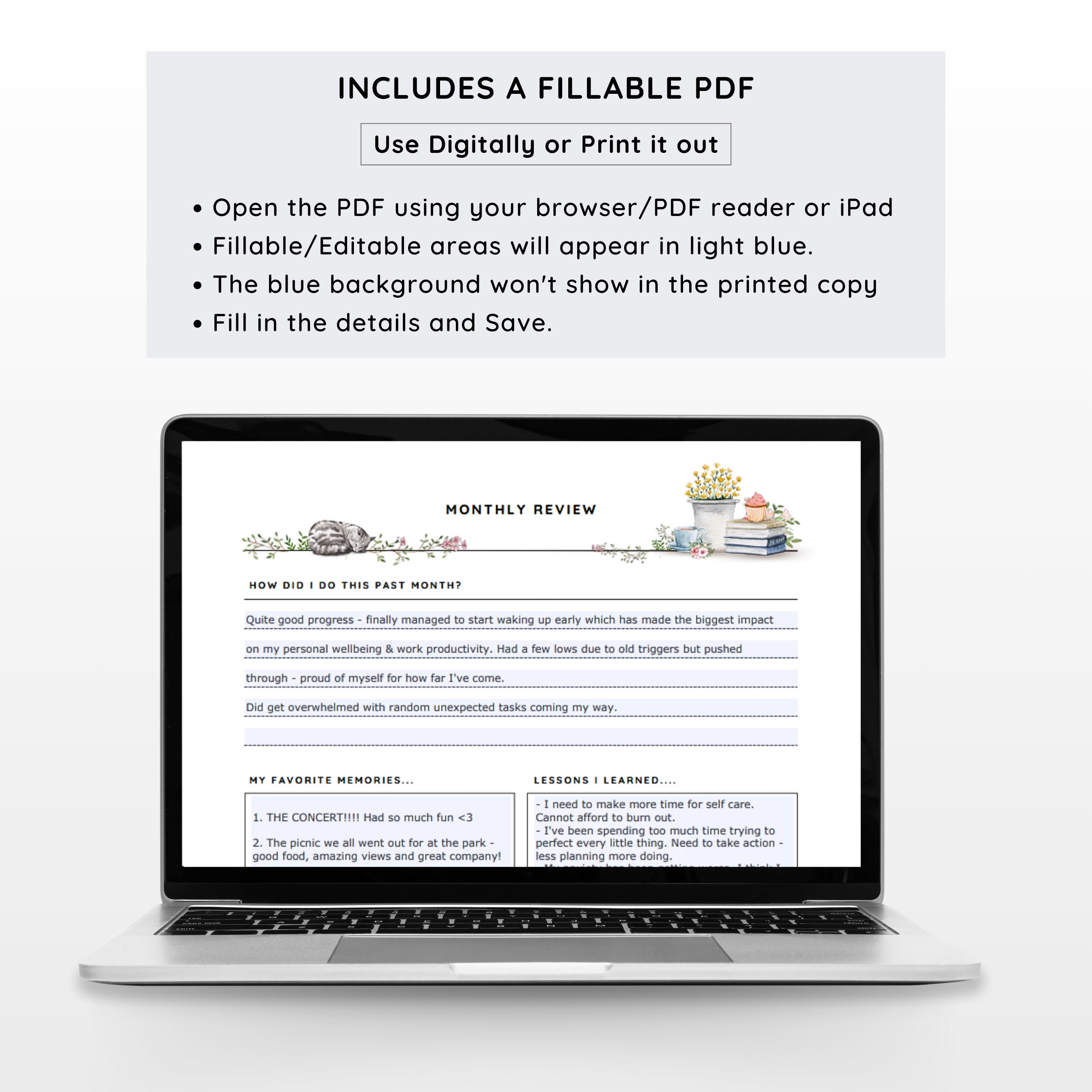 Monthly Self Reflection Printable Planner Page, Wellness Manifestation ...