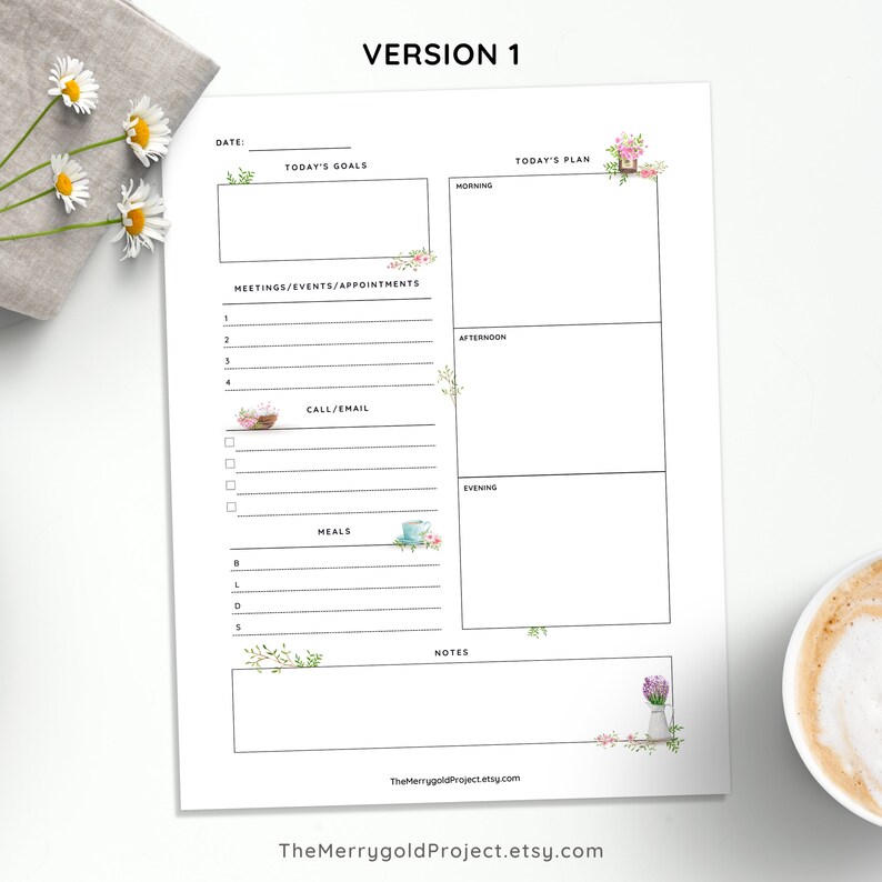 Busy Mom Daily Routine Floral Printable Planner Insert, Watercolor ...