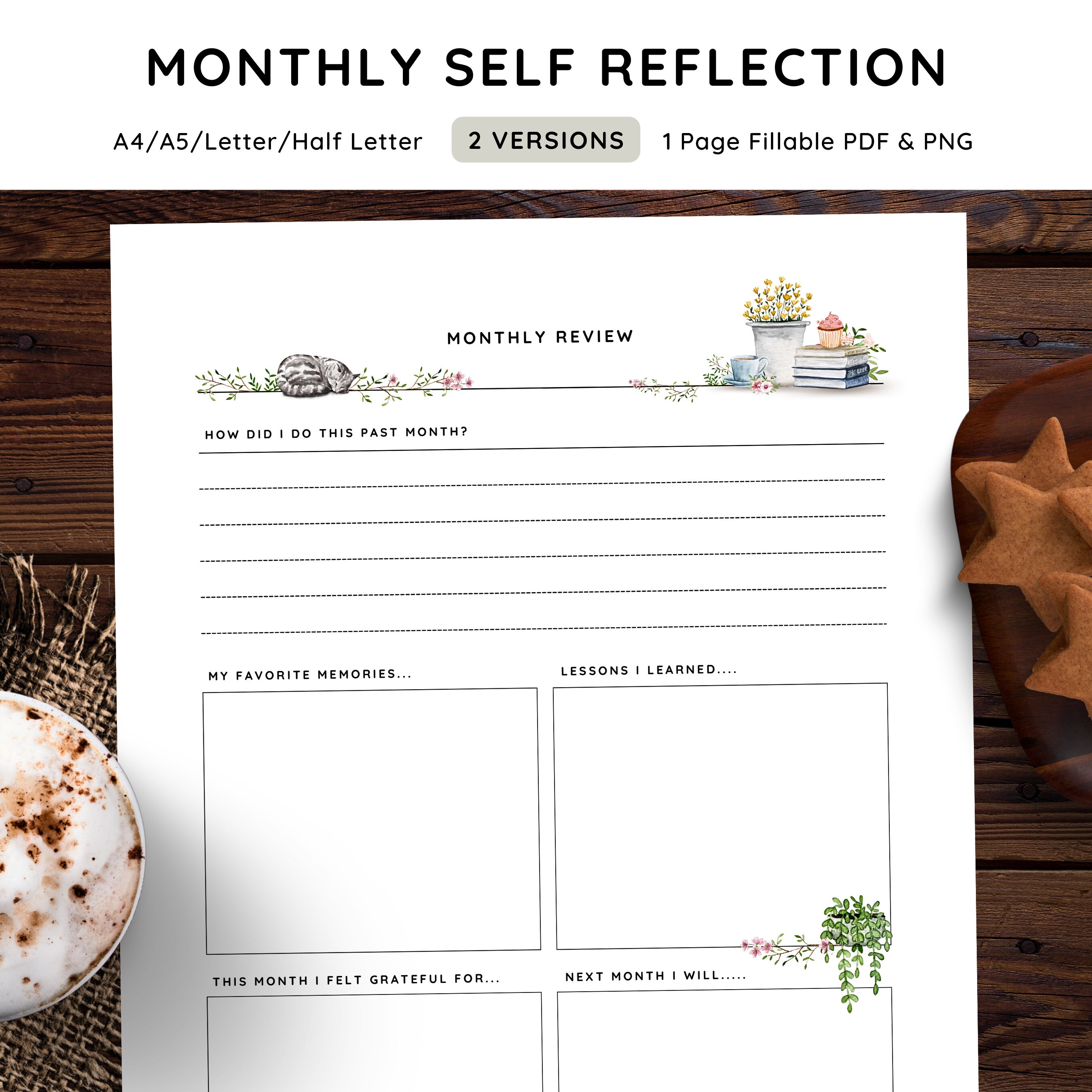Monthly Self Reflection Printable Planner Page, Wellness Manifestation ...