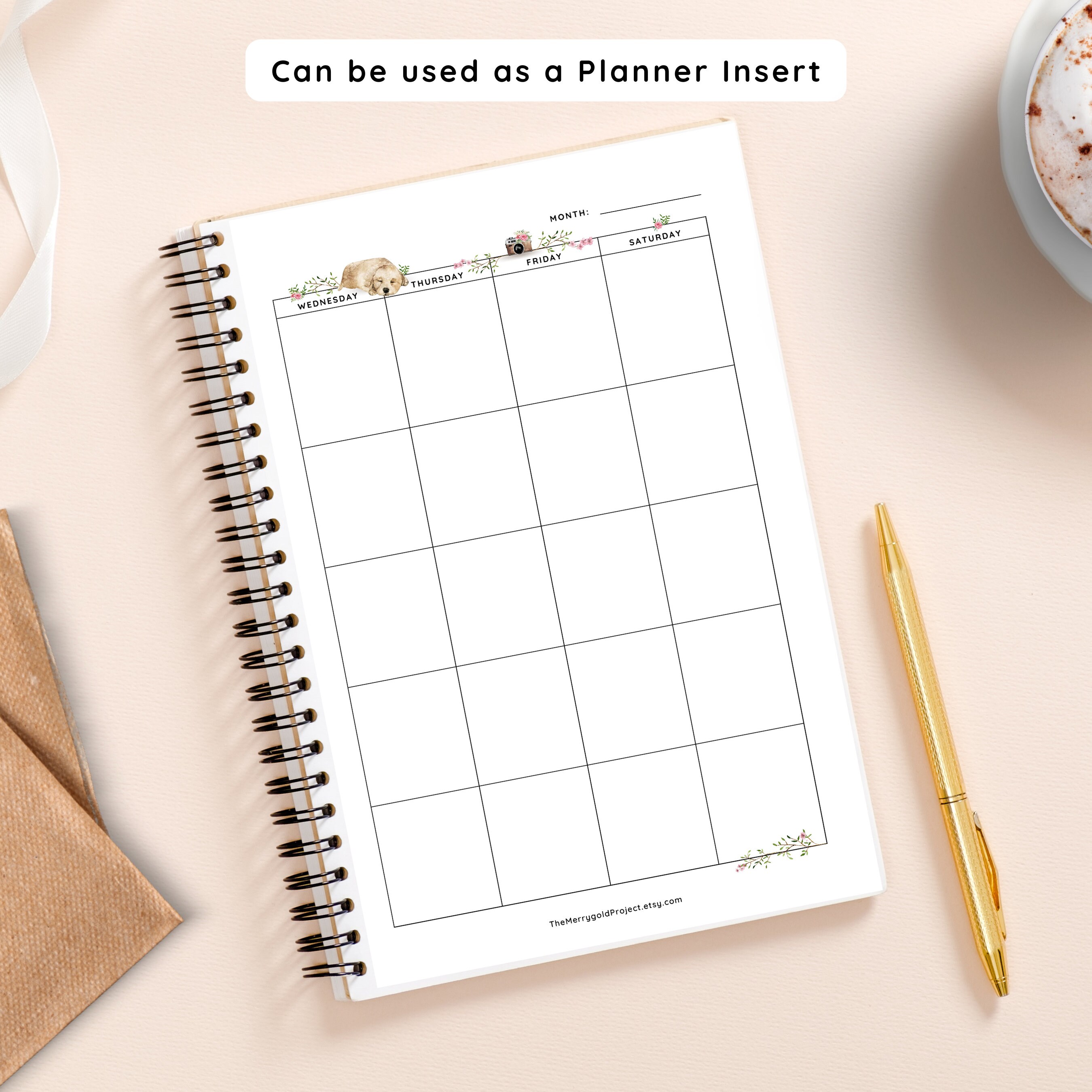 Cute Monthly Blank Calendar Undated Planner Printable Insert, College ...