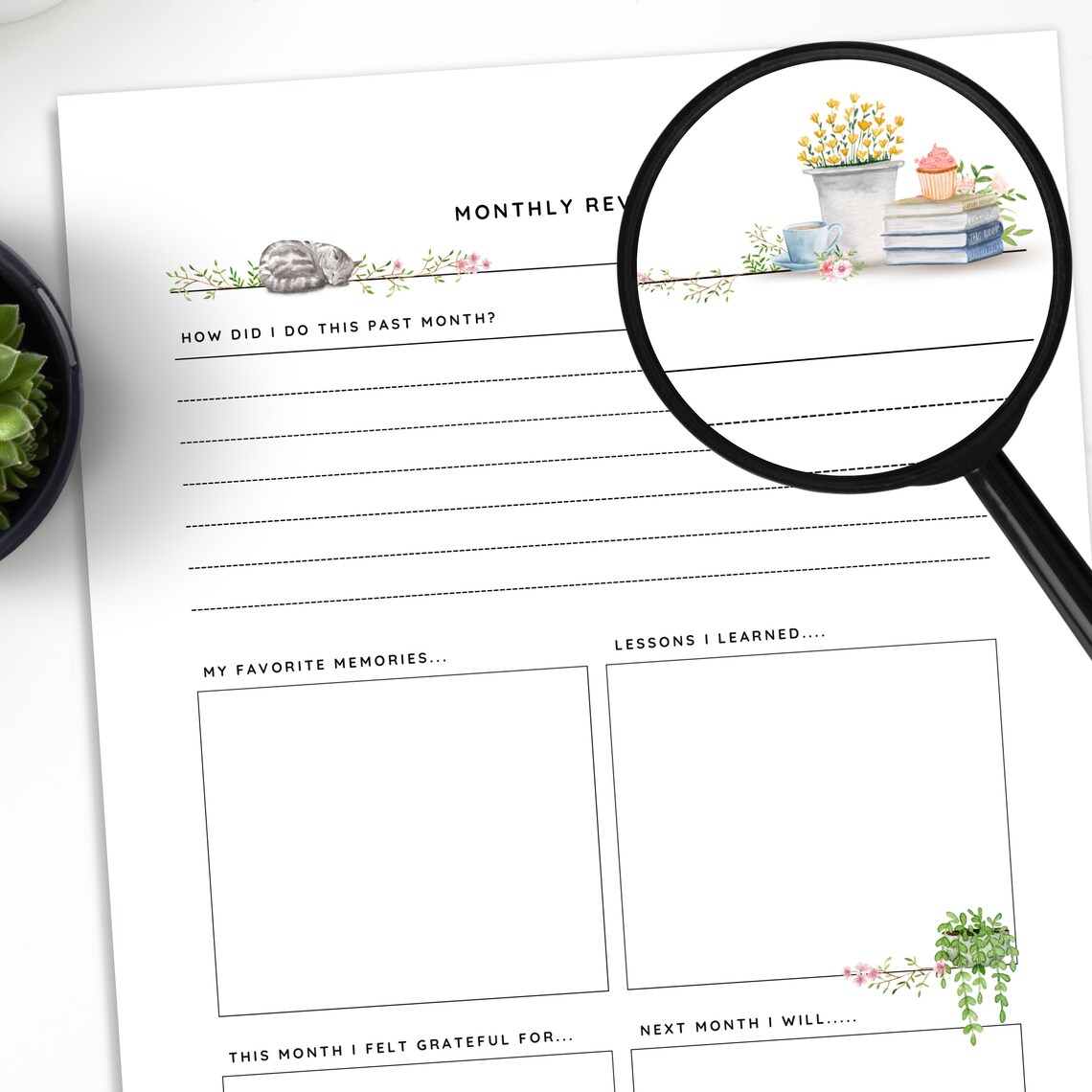 Monthly Self Reflection Printable Planner Journal Page PDF - Etsy