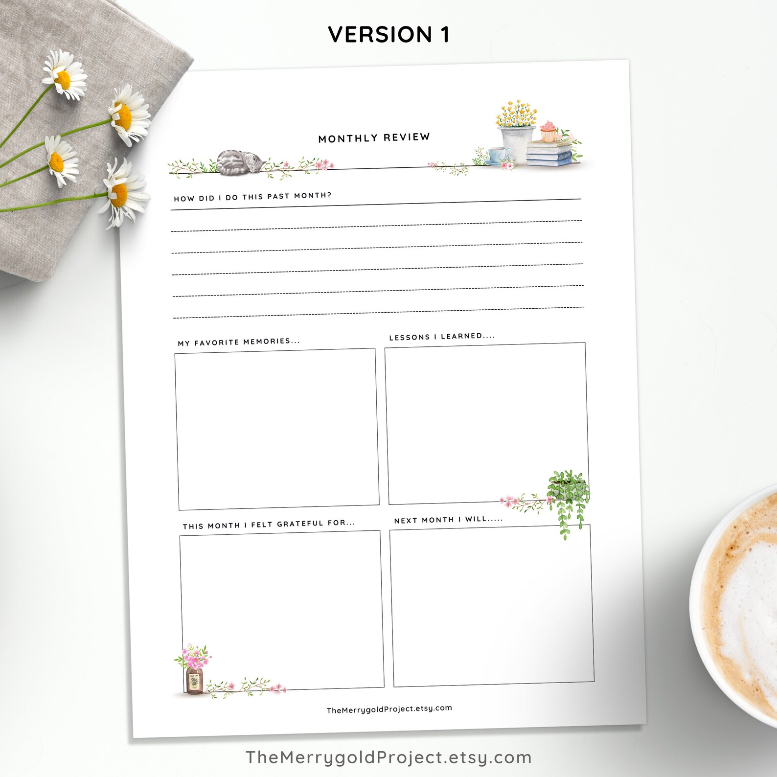 Monthly Self Reflection Printable Planner Journal Page PDF - Etsy