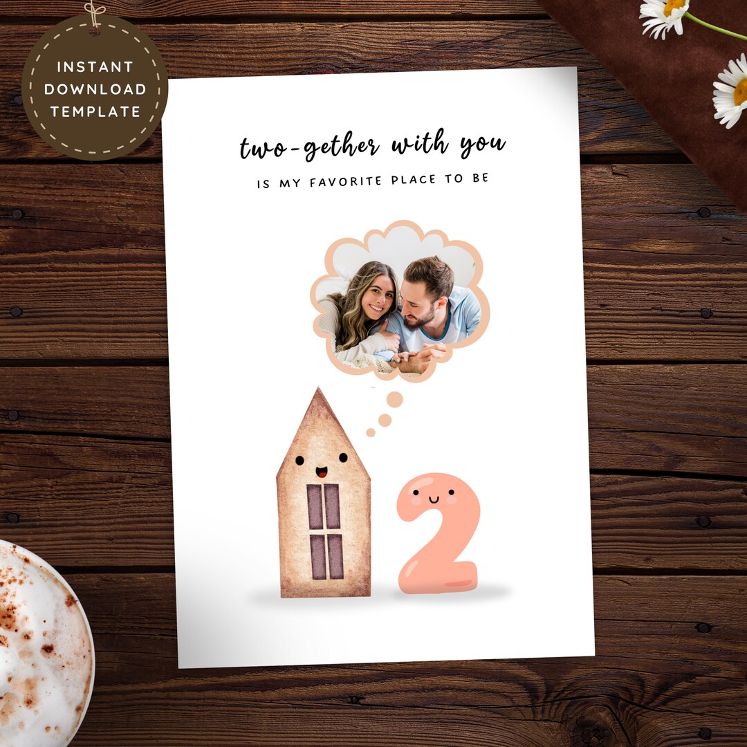 2nd Anniversary Gift Printable Photo Card for Him, 2 Year Anniversary ...
