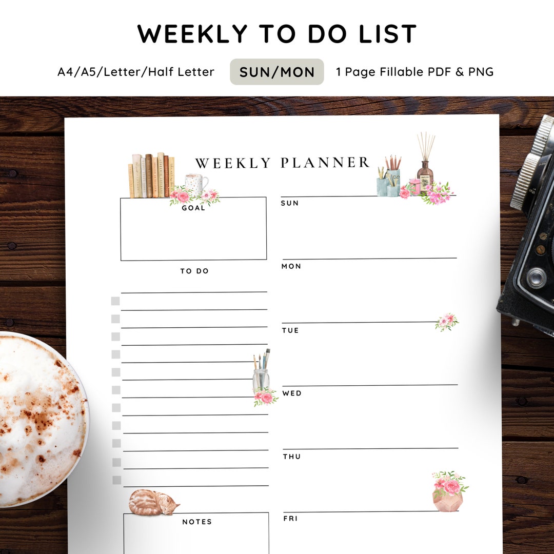 Cute Weekly Planner to Do List Printable Homeschool Study Schedule ...